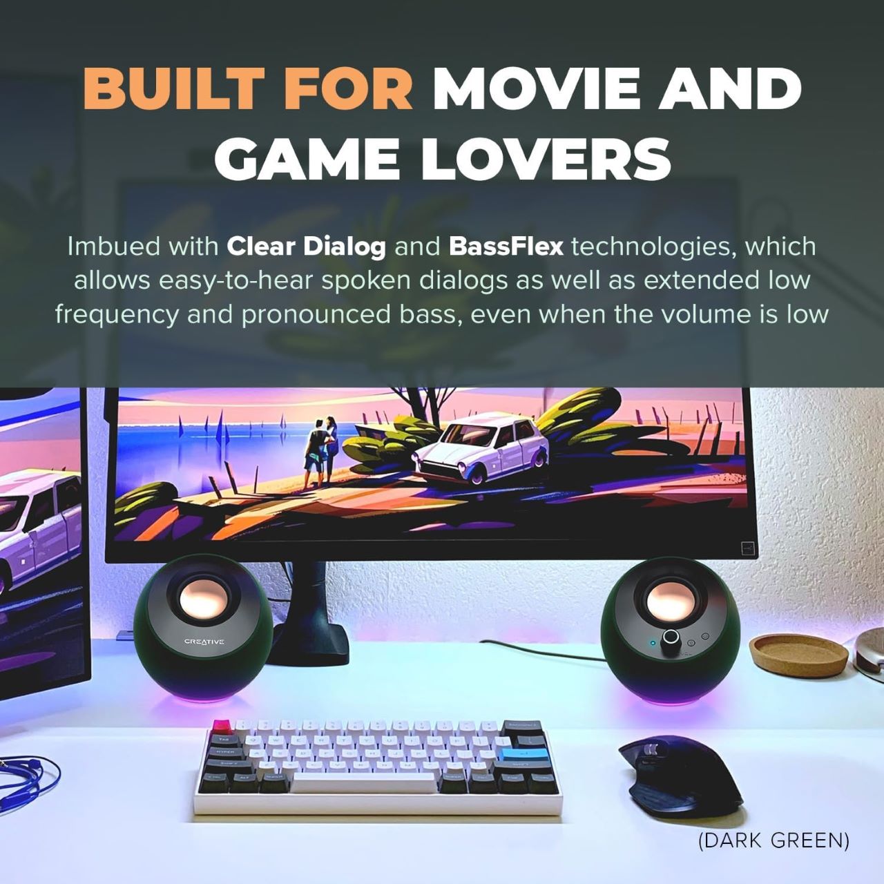 Creative Pebble Pro White | 2.0 USB-C PC Speakers with Bluetooth & RGB